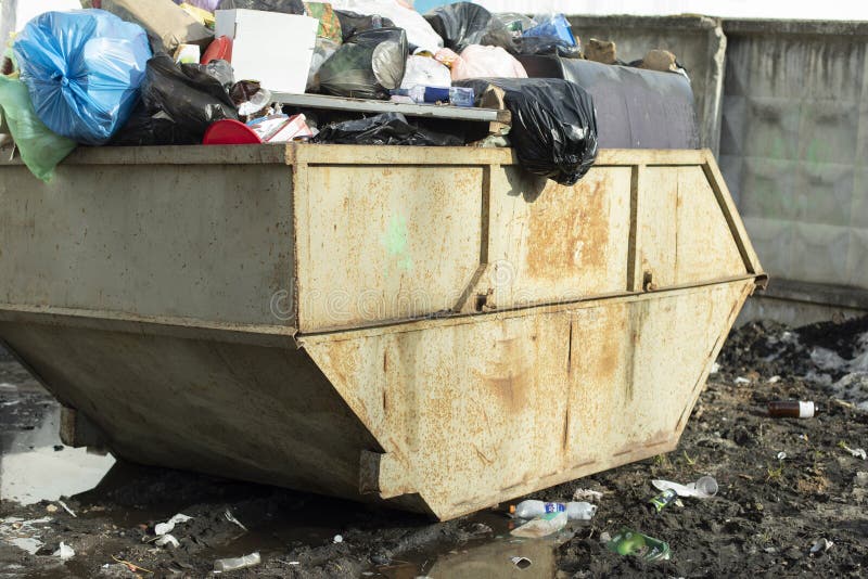 Container with Garbage. Place for Waste Stock Image - Image of balcony ...
