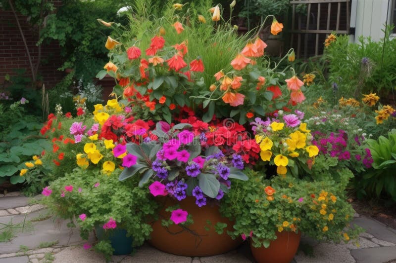 Container Garden Overflowing with Vibrant Blooms Stock Illustration ...