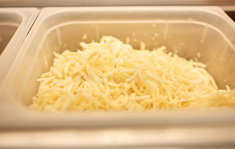 Container with Grated Cheese at Restaurant Kitchen Stock Image - Image ...