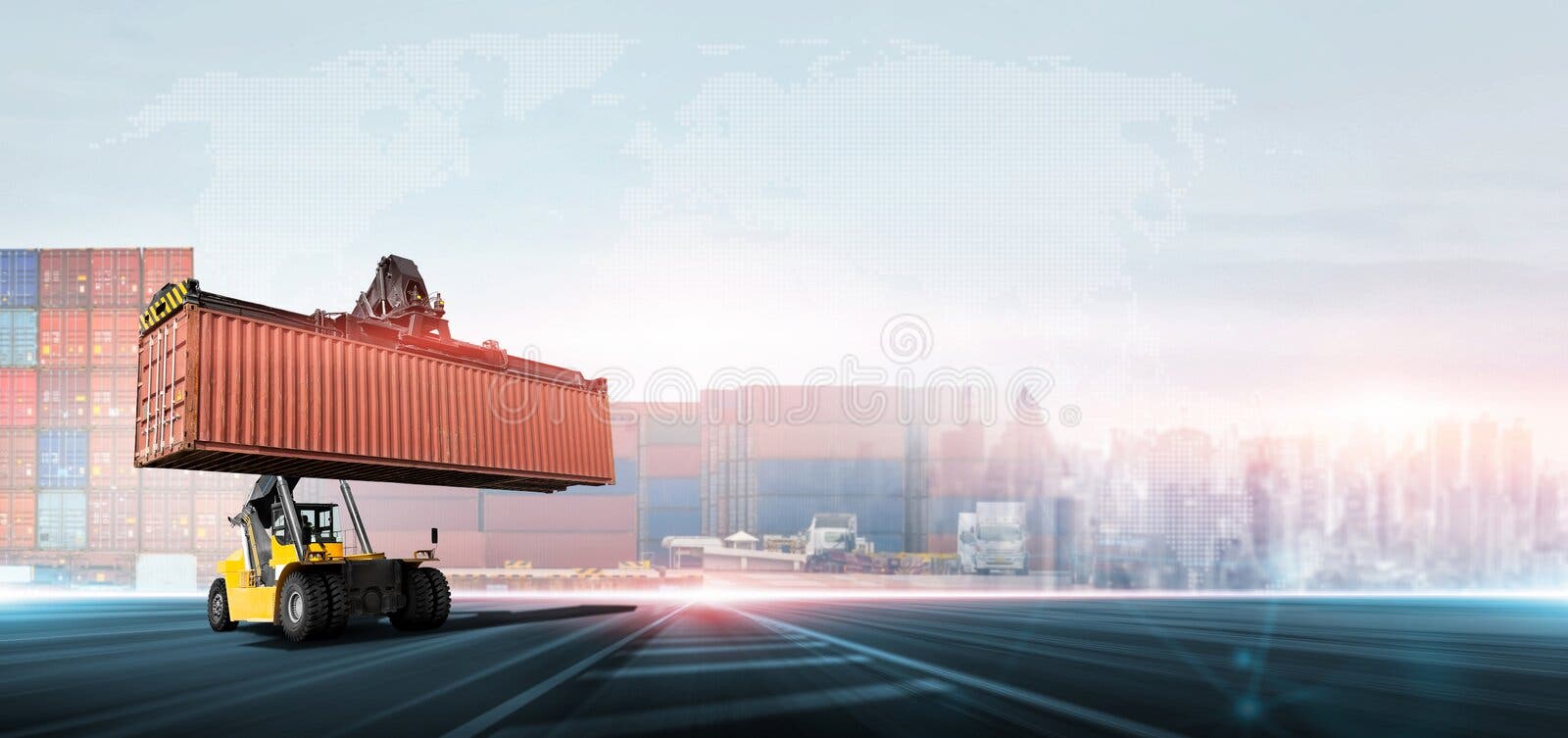 Stack of Red Containers Box Cargo in Port Shipping Yard, Containers ...