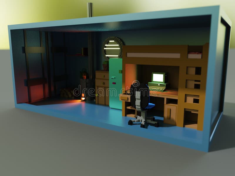 Container Home Office - Retro Style 3d Voxel Art Stock Illustration ...