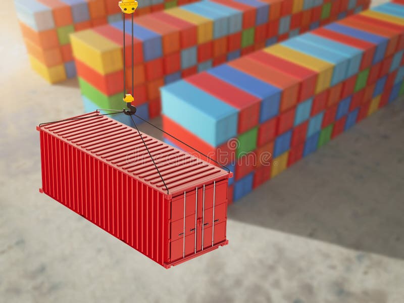 Container with Hook at Container Port Stock Illustration - Illustration ...