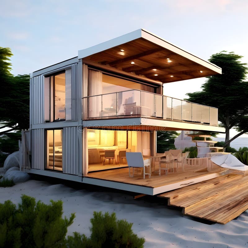 Container House Designs: Integrating Gardens, Decks, and Terraces Stock ...