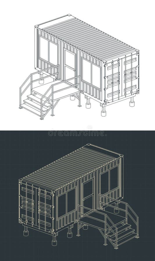 Container House Isometric Blueprints Stock Vector - Illustration of ...