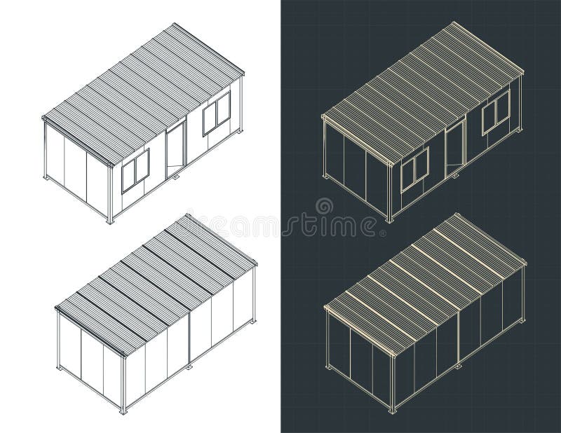 Container House Isometric Drawings Stock Illustration - Illustration of ...