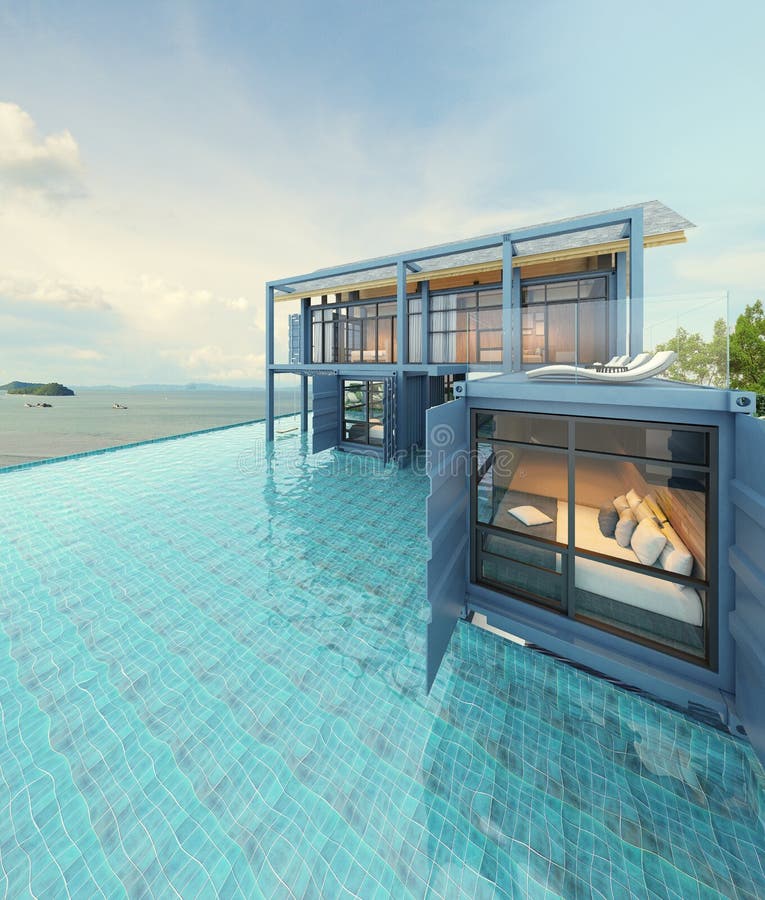 Container house with pool stock illustration. Illustration of business ...