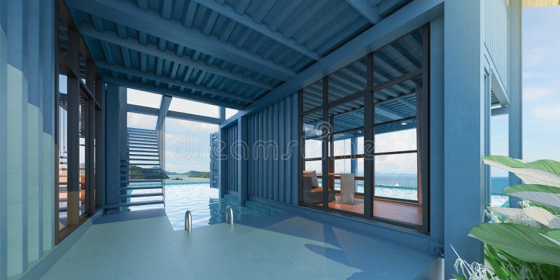 Container house with pool stock illustration. Illustration of rendering ...