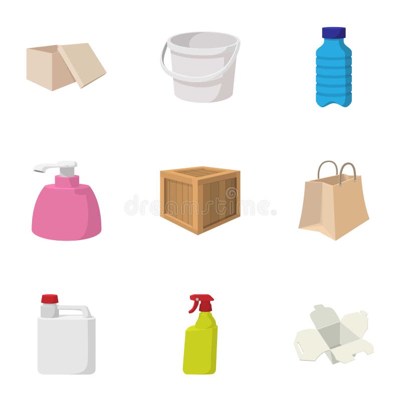 Container Icons Set, Cartoon Style Stock Vector - Illustration of ...
