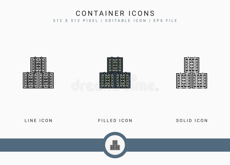 Container Icons Set Vector Illustration with Solid Icon Line Style ...