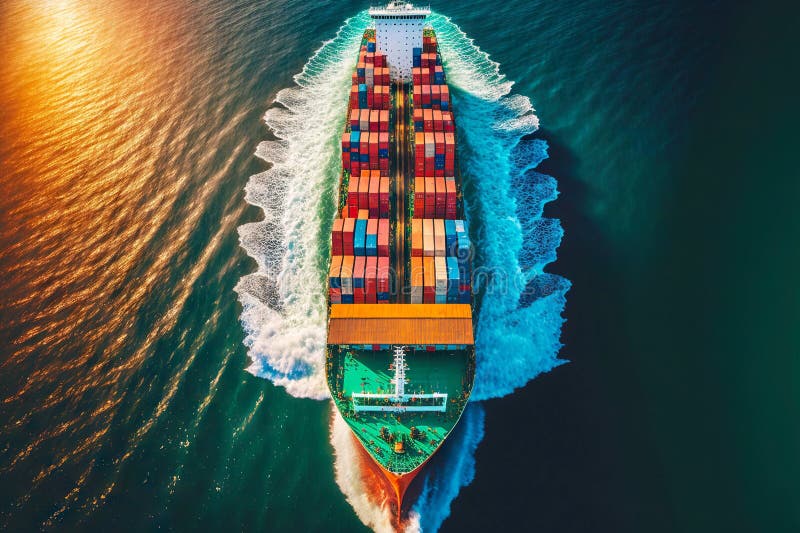 Container with Imported Goods on Board Floating Cargo Ship Stock ...