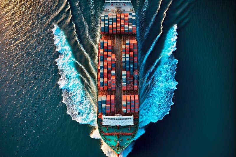 Container with Imported Goods on Board Floating Cargo Ship Stock ...