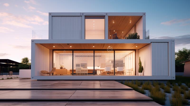 Container Inspired Modern Home Exterior, Concept Minimalist Villa Stock ...