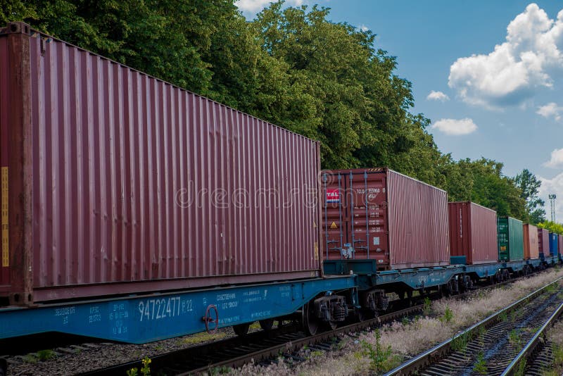 Container Loaded on Train Wagons on a Railway Editorial Stock Photo ...