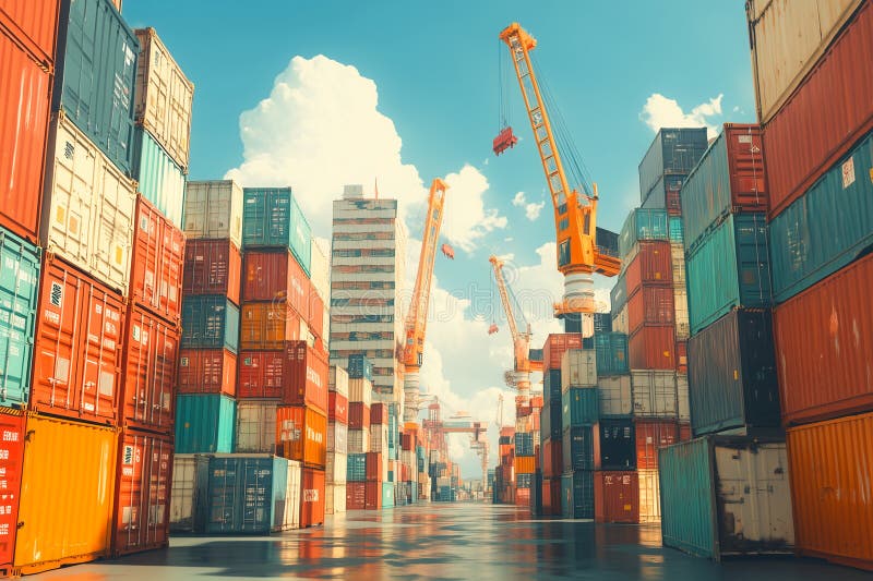 Container Loading Action at Port Industrial Environment Aerial View ...