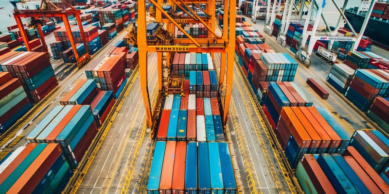 Container Loading in a Cargo Freight Ship with Industrial Crane. Stock ...