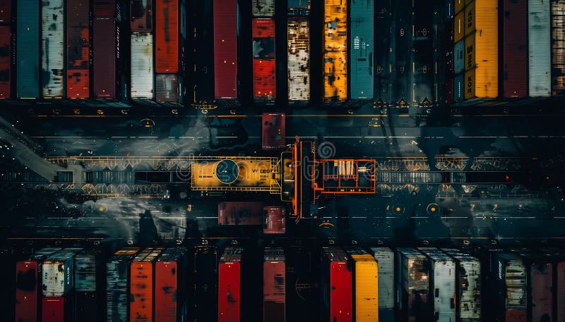 Container Loading in a Cargo Freight Ship with Industrial Crane. Stock ...