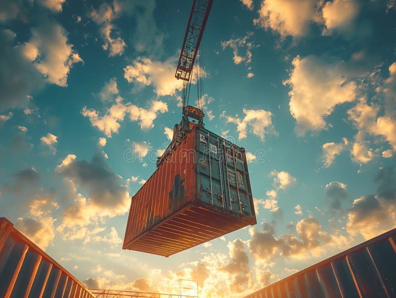 Container Loading in a Cargo Freight Ship with Port Crane Stock Image ...