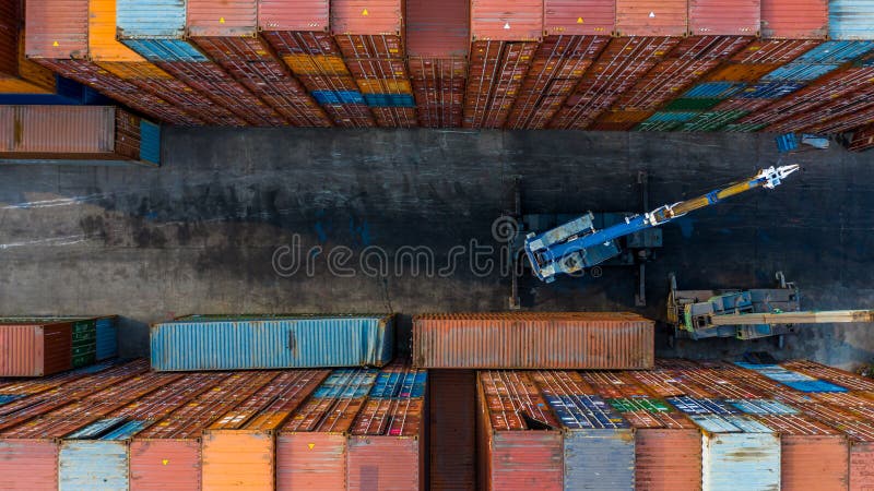 Container Loading in Cargo Container in Shipping Yard with Forklift ...