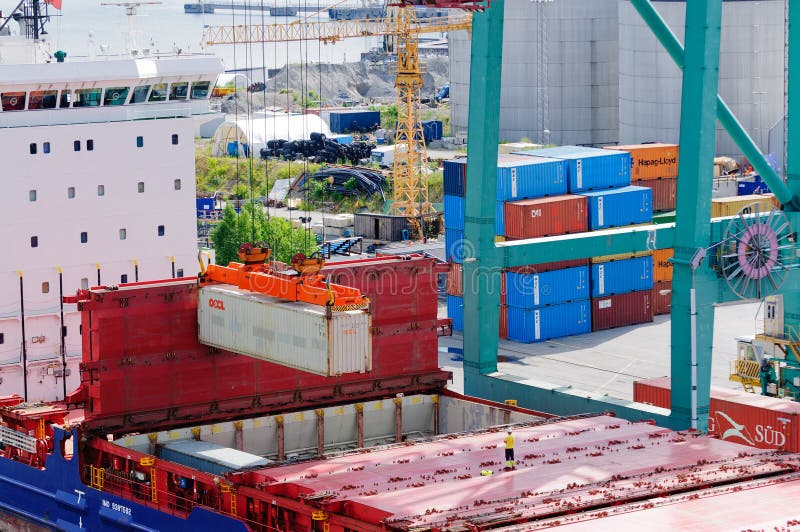 Container Loading Onto a Ship Editorial Stock Image - Image of loading ...