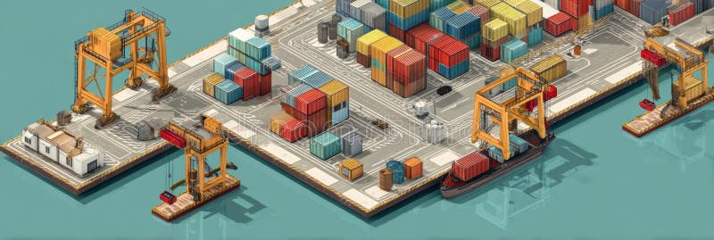 Isometric Cargo Port Featuring Colorful Shipping Containers and Loading ...