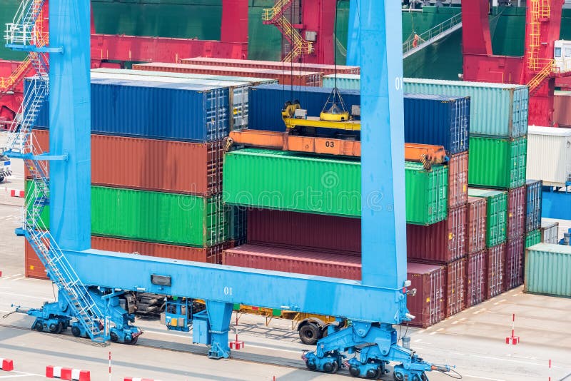 Loading and Unloading Containers Stock Photo - Image of crane, shipping ...