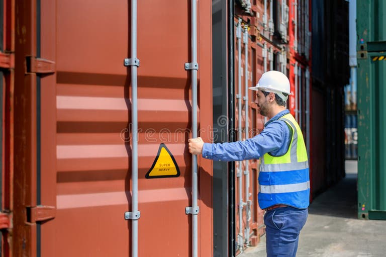 Container Logistic Operators Workers Wearing Yellow Helmets and ...