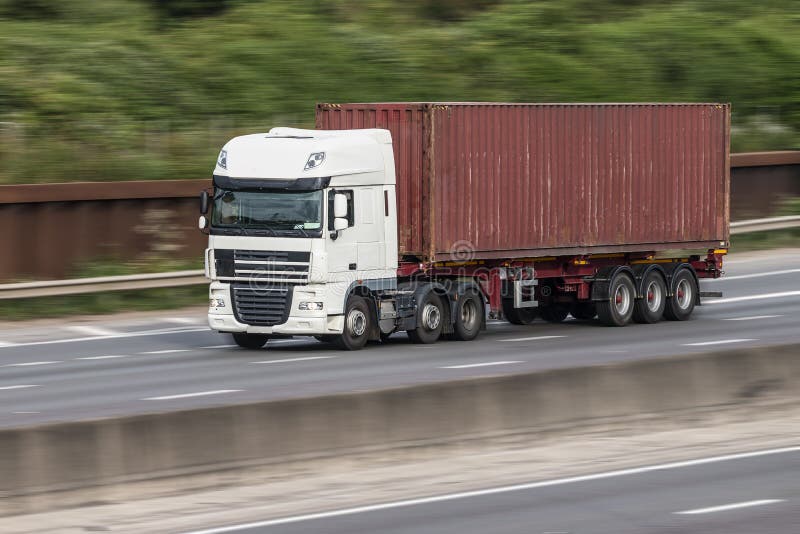 Lorry with Shipping Container on the Road Stock Image - Image of ...
