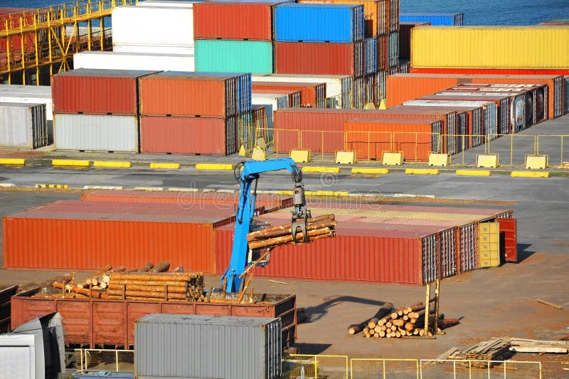 Container, Lumber and Train in Port Stock Image - Image of harbor ...