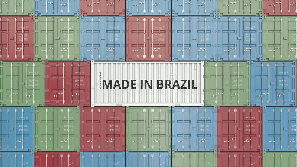 Container with MADE in BRAZIL Text. Brazilian Import or Export Related ...