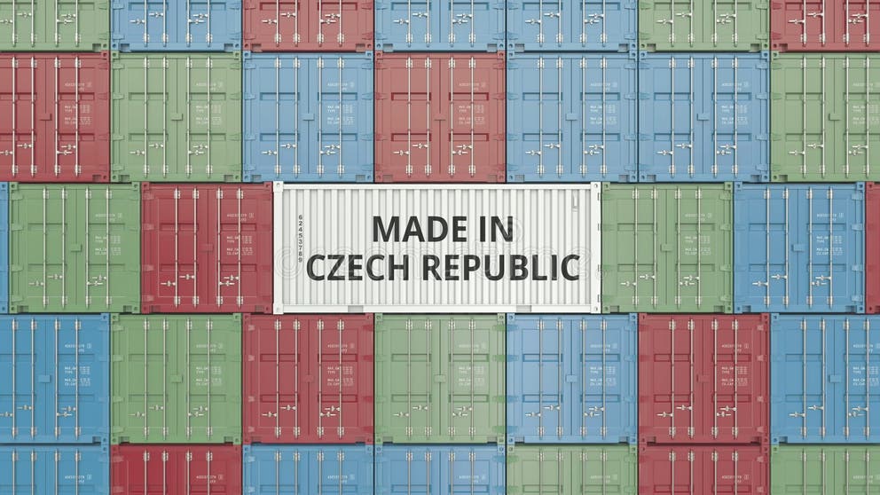 Container with MADE in CZECH REPUBLIC Text. Import or Export Related 3D Rendering Stock ...