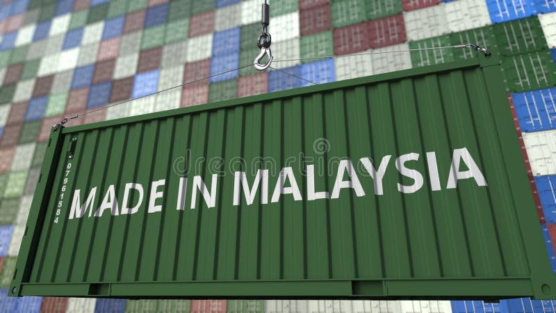 Container with MADE in MALAYSIA Caption. Malaysian Import or Export ...