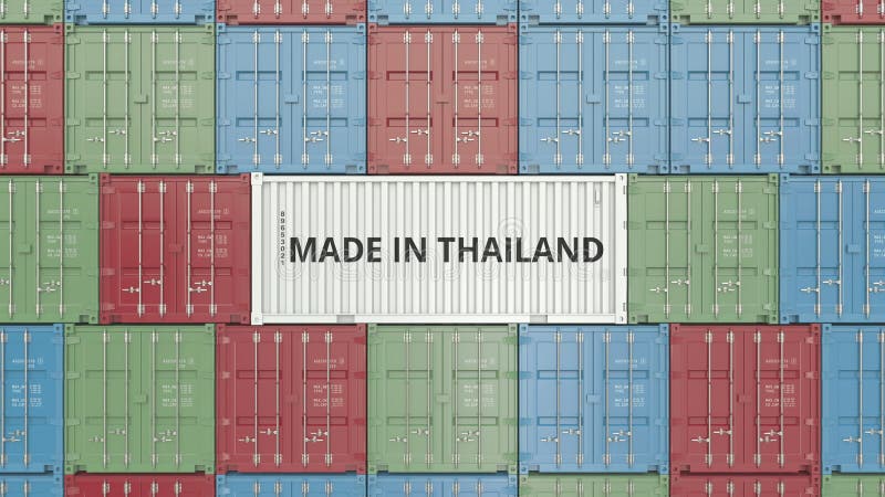 Container with MADE in THAILAND Text. Thai Import or Export Related 3D ...