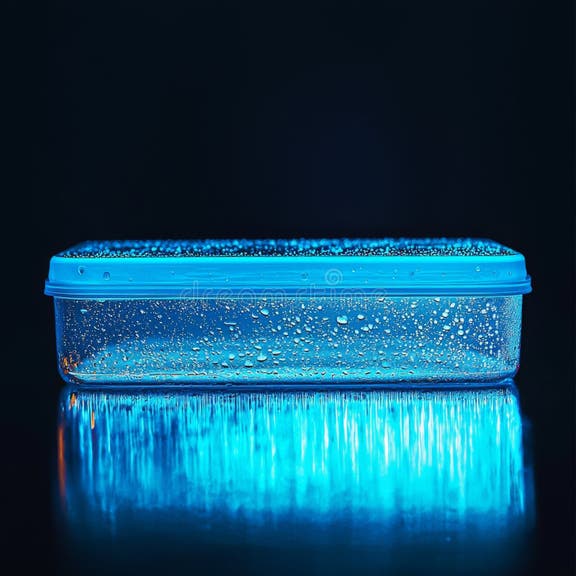 Container Made of Transparent Plastic with a Blue Lid and Condensation ...
