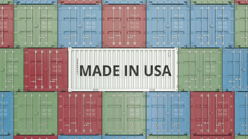 Container with MADE in USA Text. American Import or Export Related 3D ...