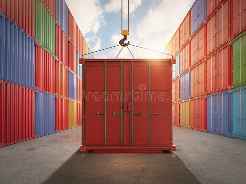 Container Met Haak in Containerhaven Stock Illustratie - Illustration ...