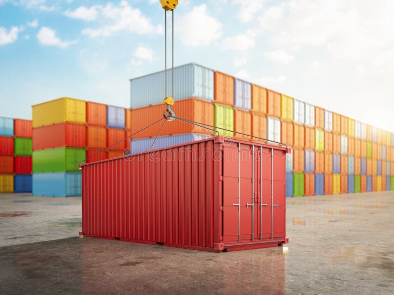 Container Met Haak in Containerhaven Stock Illustratie - Illustration ...