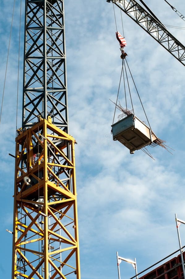 Container with Metal Waste Transported by Construction Crane Stock ...