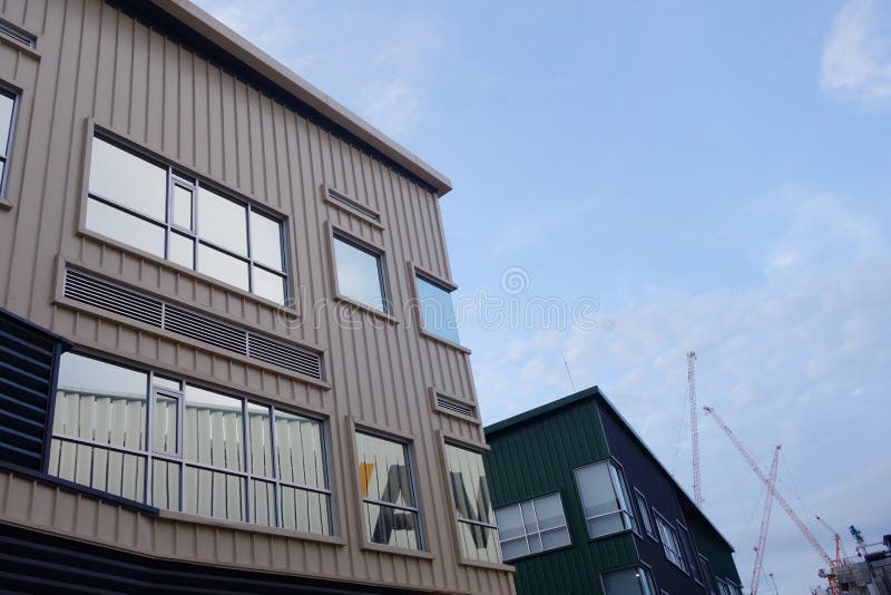 Container Modern Urban Building Exterior in Evening.copy Space Stock ...