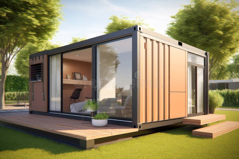 Container Modular Portable House with Porch. Concept Stock Illustration ...