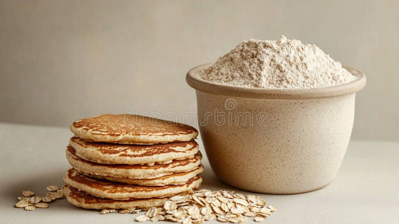 A Container of Oat Flour Displayed beside a Stack of Freshly Baked ...