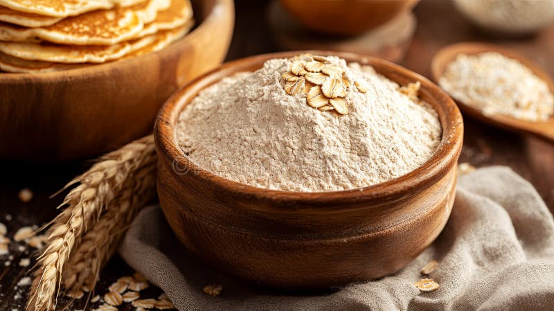 A Container of Oat Flour Displayed beside a Stack of Freshly Baked ...