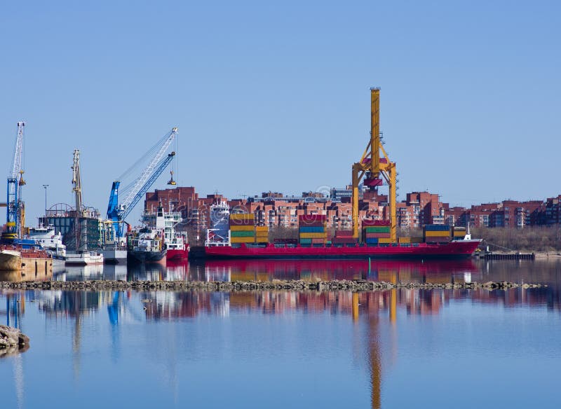 Container Operation in Port. Stock Image - Image of gantry, operations ...