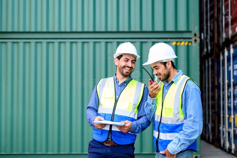 Container Operator Wearing White Helmet and Reflection Shirt and ...