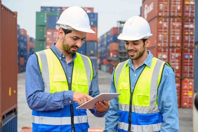 Container Operator Wearing White Helmet and Reflection Shirt and ...