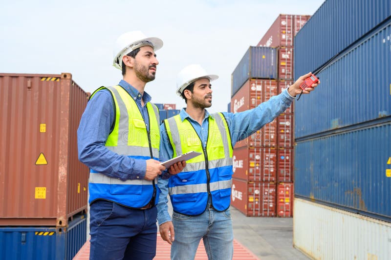 Container Operator Wearing White Helmet and Reflection Shirt and ...