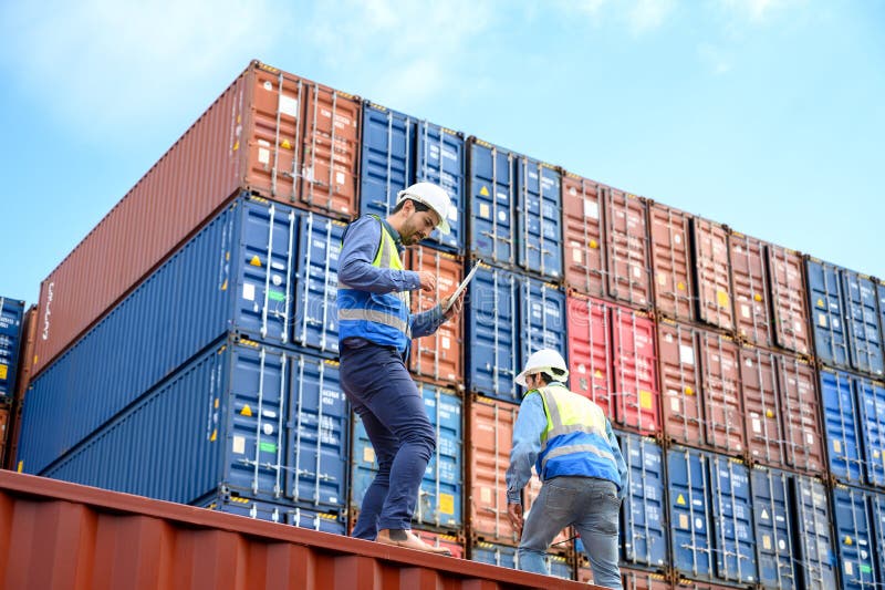 Container Operator Wearing White Helmet and Reflection Shirt and ...
