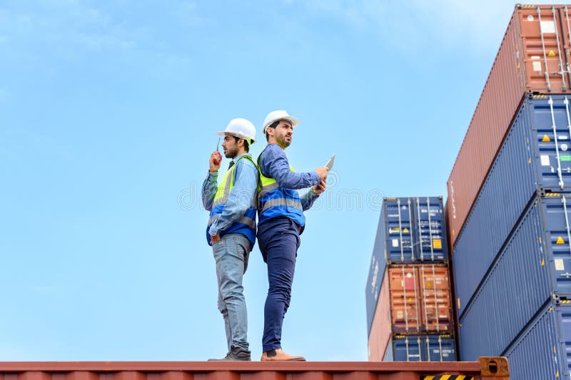 Container Operator Wearing White Helmet and Reflection Shirt and ...