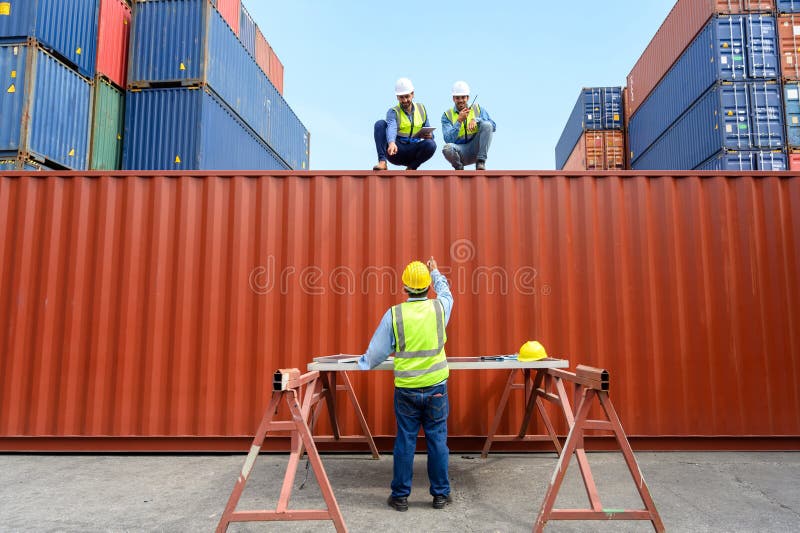Container Operator Wearing White Helmet and Reflection Shirt and ...