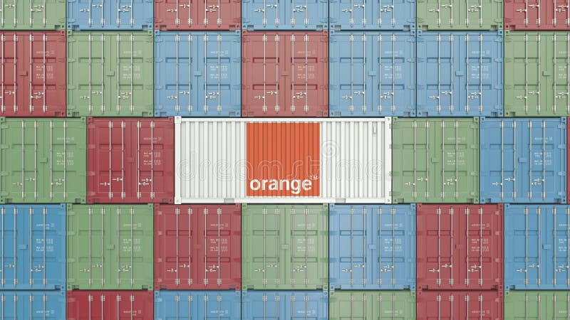 Container with Orange S.a. Corporate Logo. Editorial 3D Rendering ...