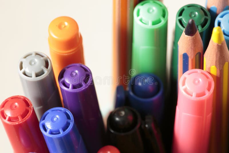 Container with Pens and Pencils Stock Image - Image of isolated ...